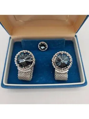 SWANK | Accessories | Vintage Swank Silver Tone Blue Rivoli Wrap Around ...